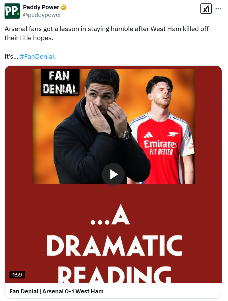 Mikel Arteta and Arsenal Fan Meltdown Following Paddy Power Stunt